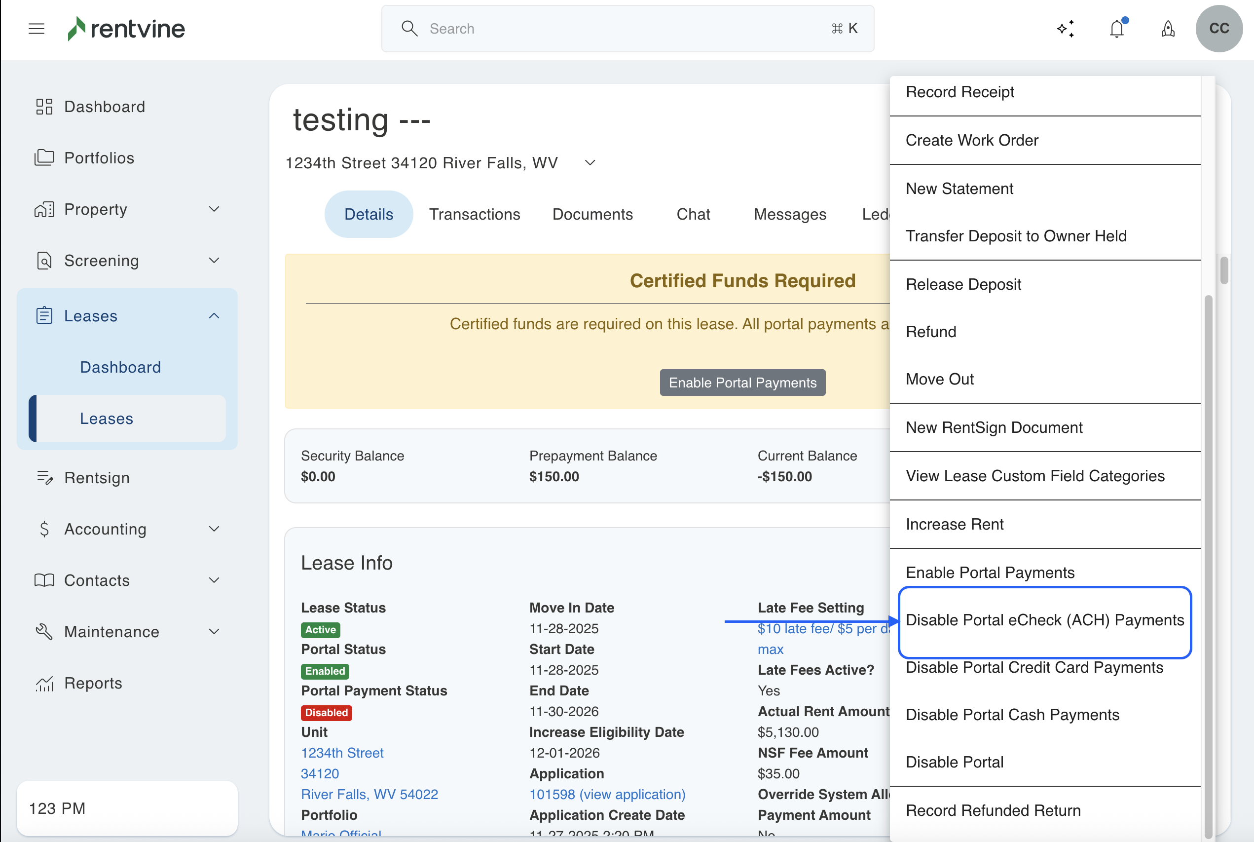 How To Disable/Enable Resident Portal Payments on a Lease?